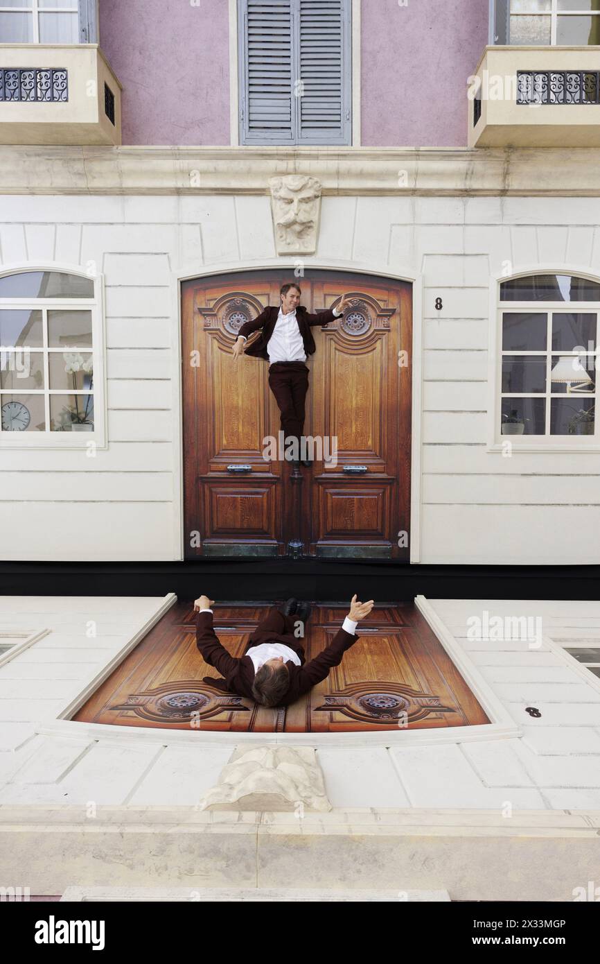 Portrait of Leandro Erlich (artist) in his artwork ‘Batiment’ at the ...