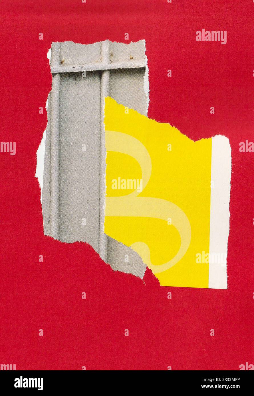 modern collage on a red background with yellow and gray paper Stock ...