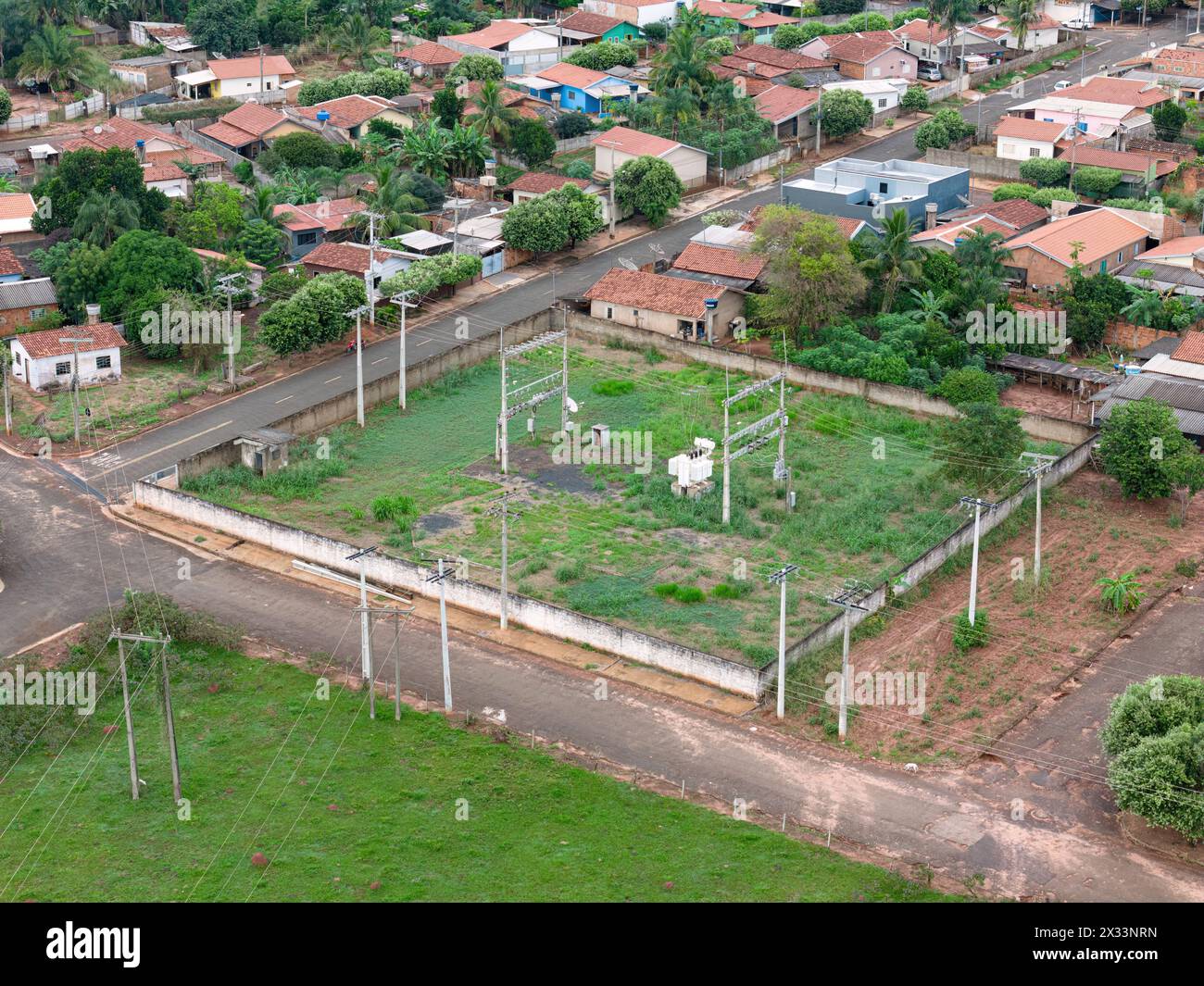 Itaja, Goias, Brazil - 04 13 2024: aerial image of a small power ...