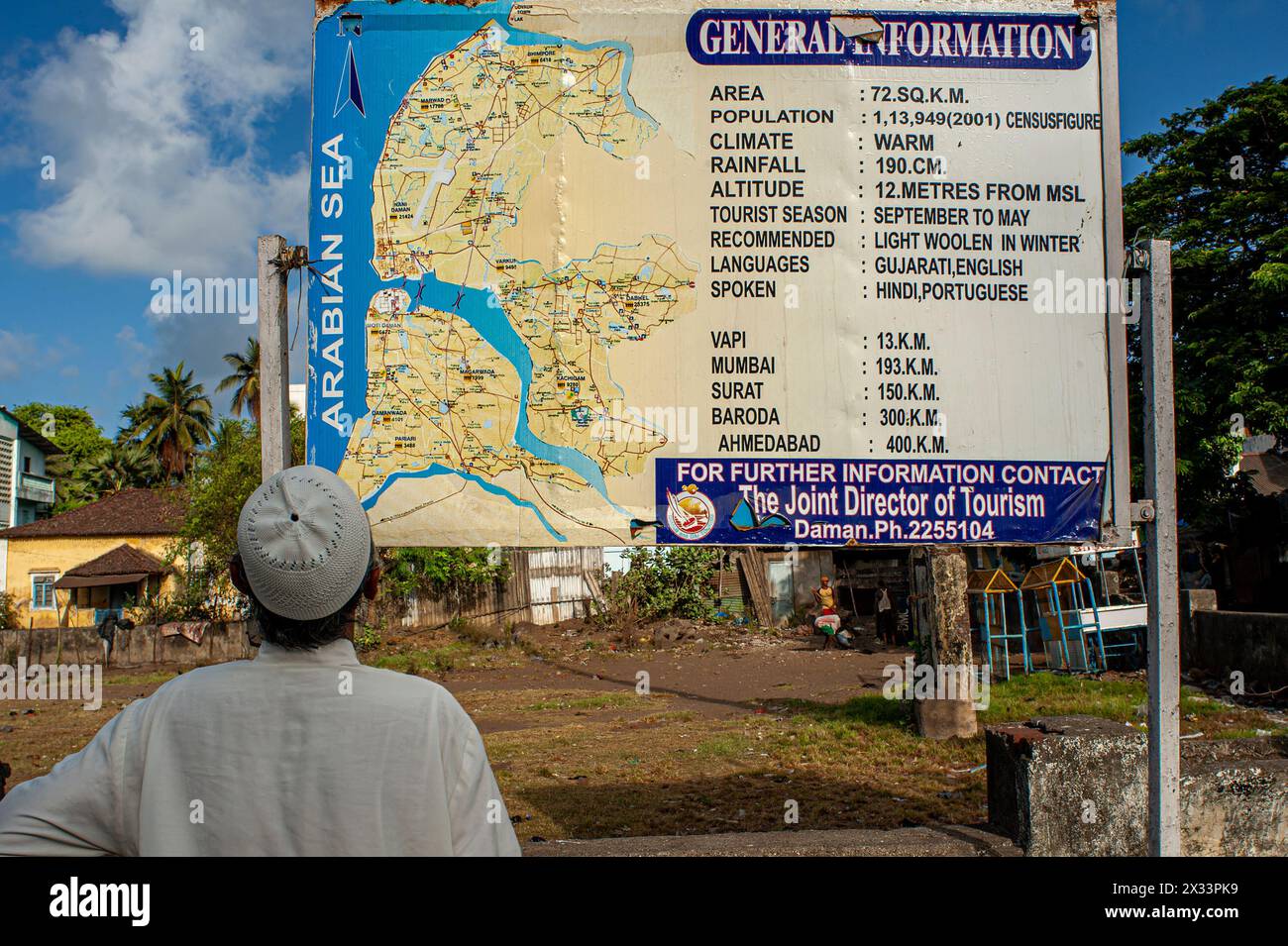 05 25 2011 Vintage Old Sign Board showing Information of Daman and ...