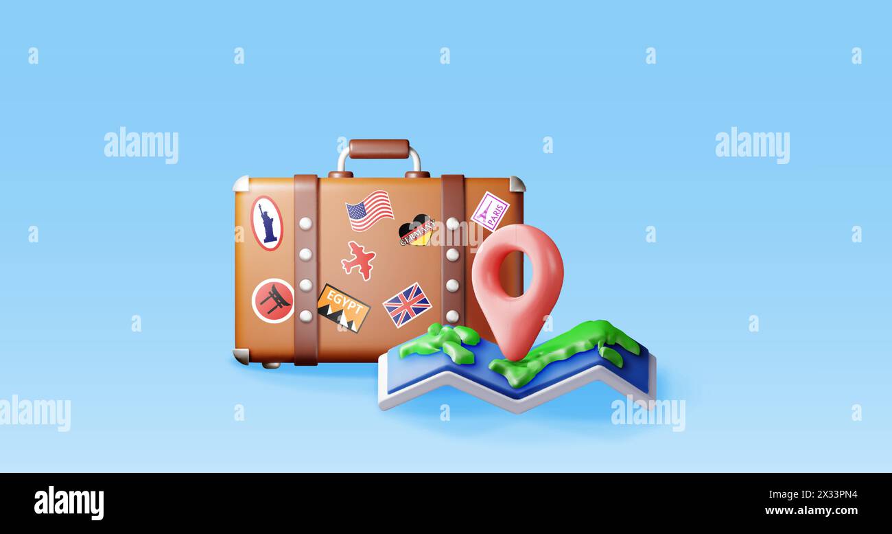 3d vintage suitcase with folded paper map Stock Vector Image & Art - Alamy