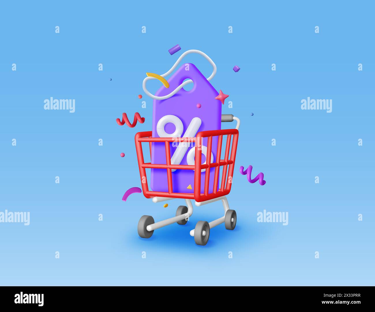 3d shopping basket and coupon with percent symbol Stock Vector Image ...