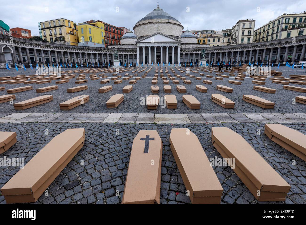 Naples, Italy. 24th Apr, 2024. View of a 'cemetery' with 500 cardboard ...