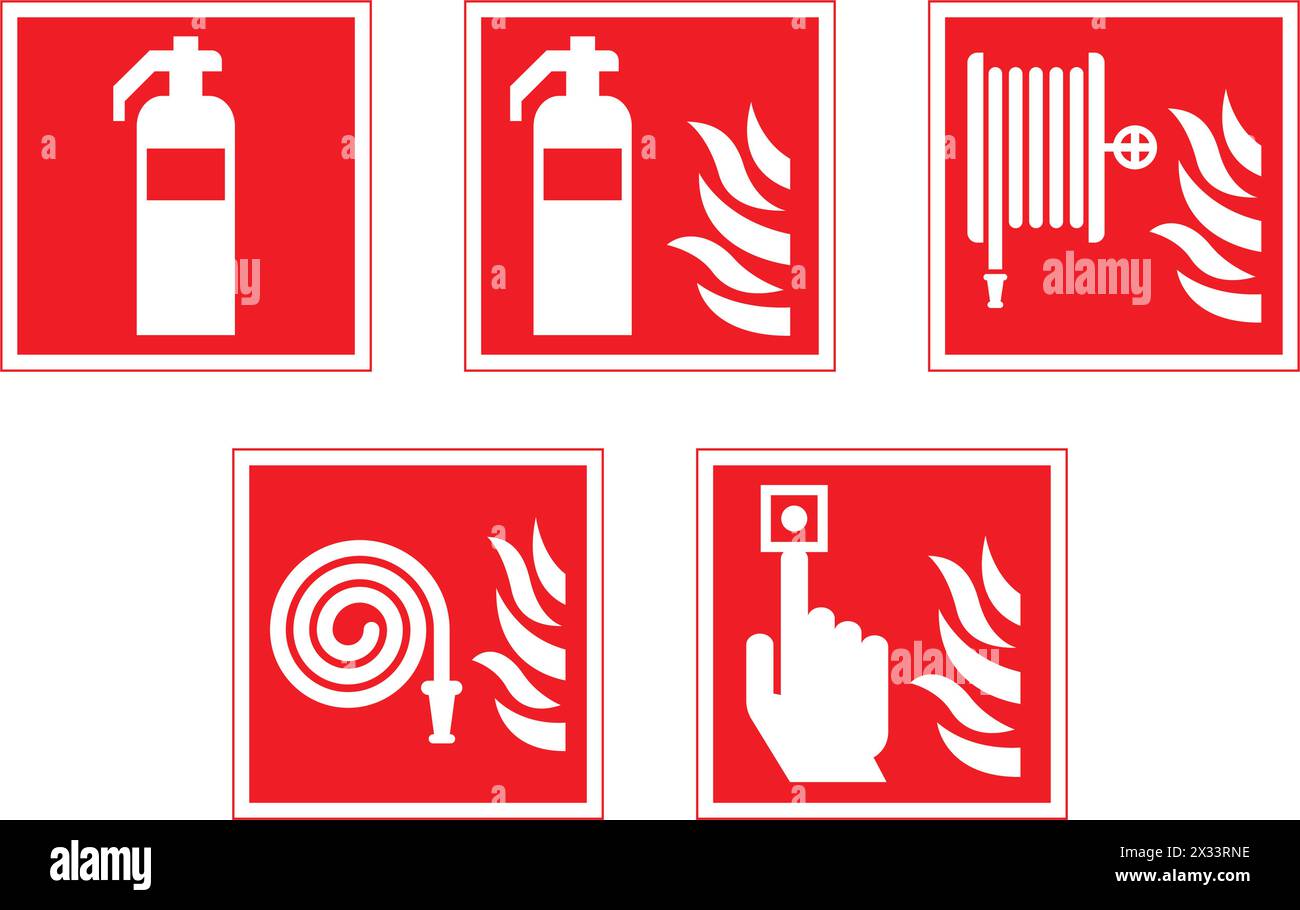 classic simple fire extinguisher hose reel alarm bell button with ...