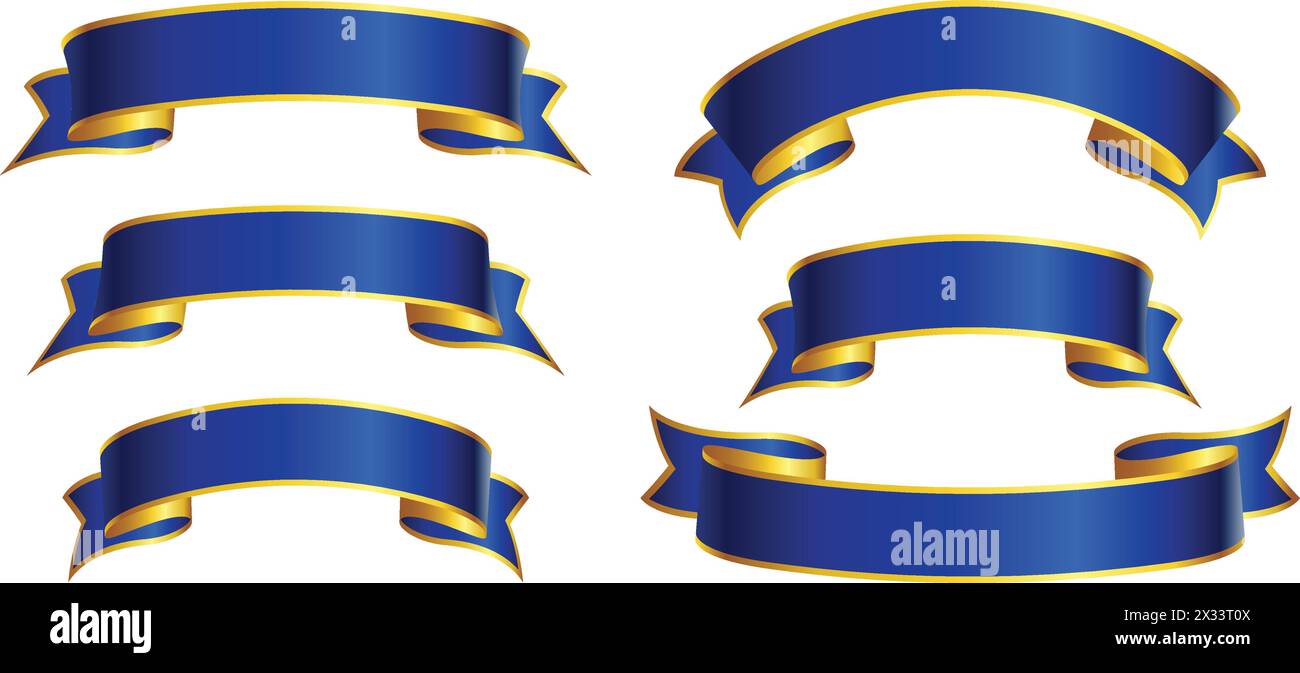 elegant stylish simple wide blue with gold trim ribbon banner flowing ...