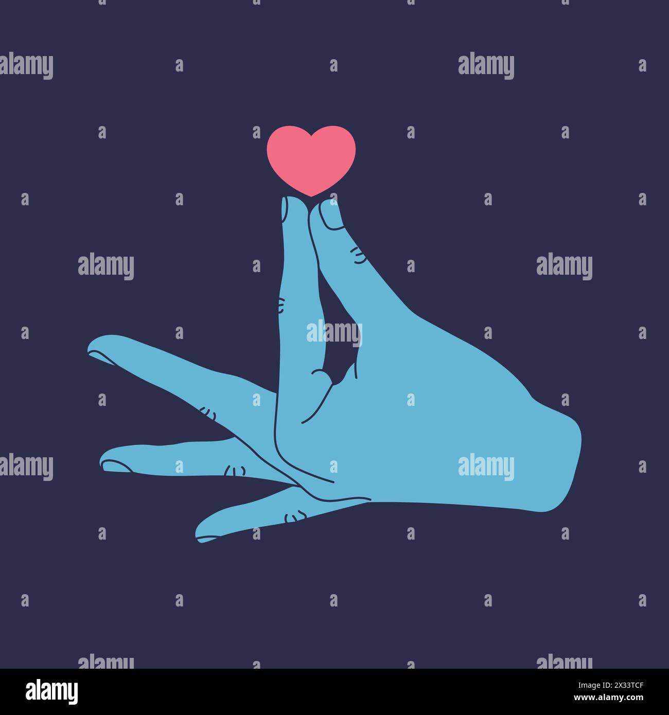 Hand drawn human hand with fingers holding heart. Holding hand gesture ...