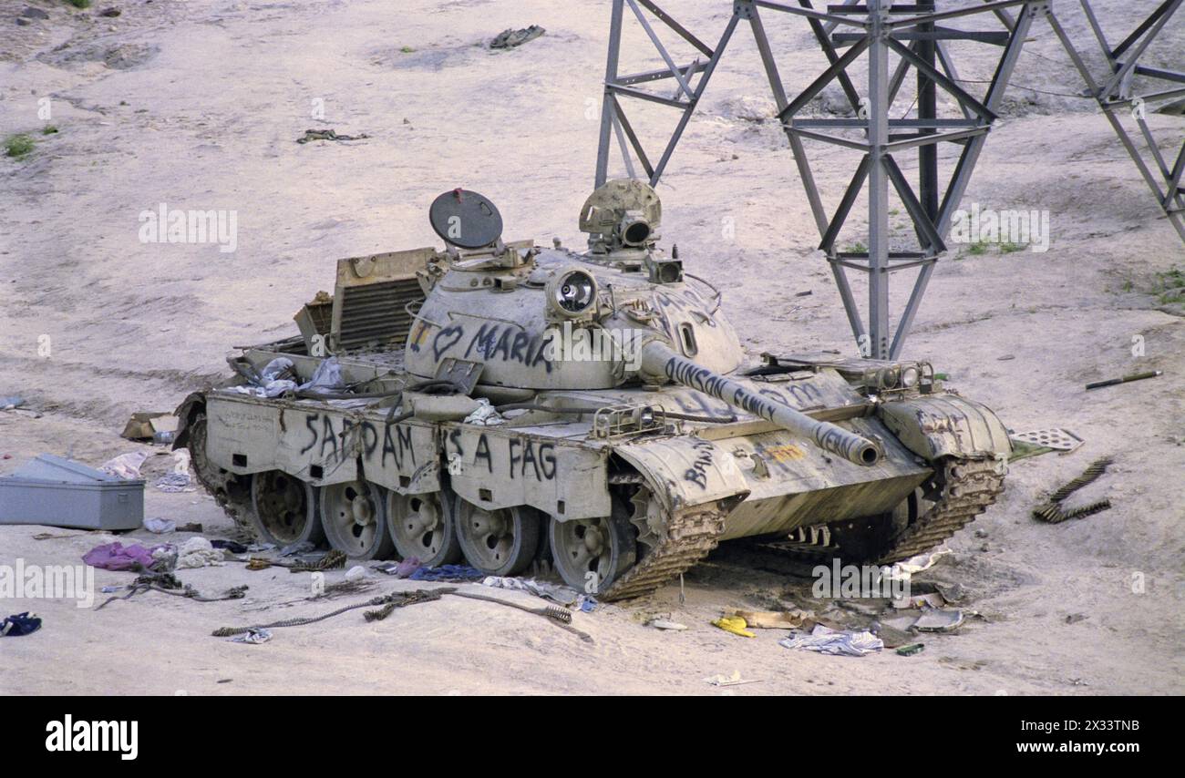 First Gulf War: 1st April 1991 U.S. Army graffiti on an Iraqi T55 tank ...