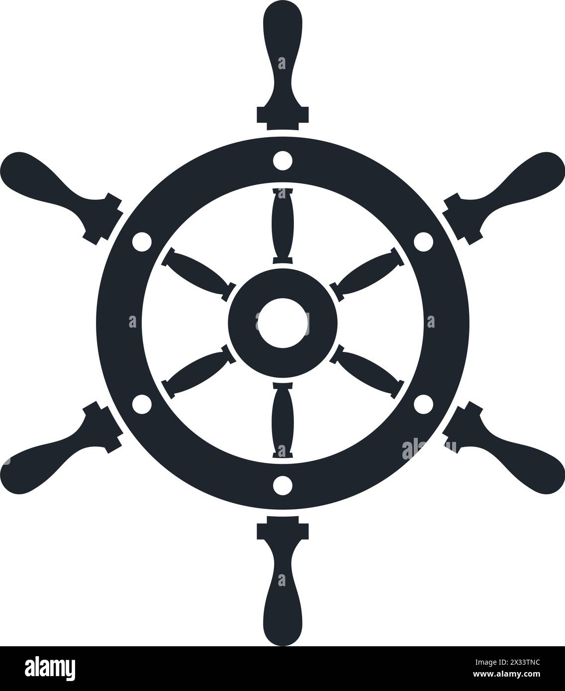 classic ship helm nautical steering wheel icon symbol silhouette with 6 ...