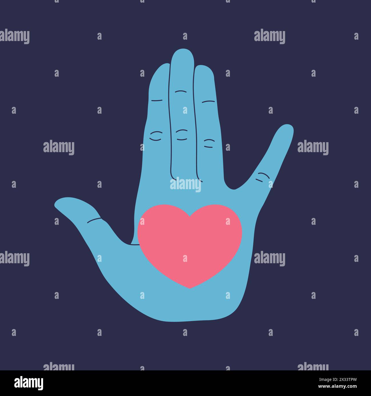 Heart on open palm sign. Hand drawn hand holding heart. Vector ... Heart on open palm sign. Hand drawn hand holding heart. Vector ...