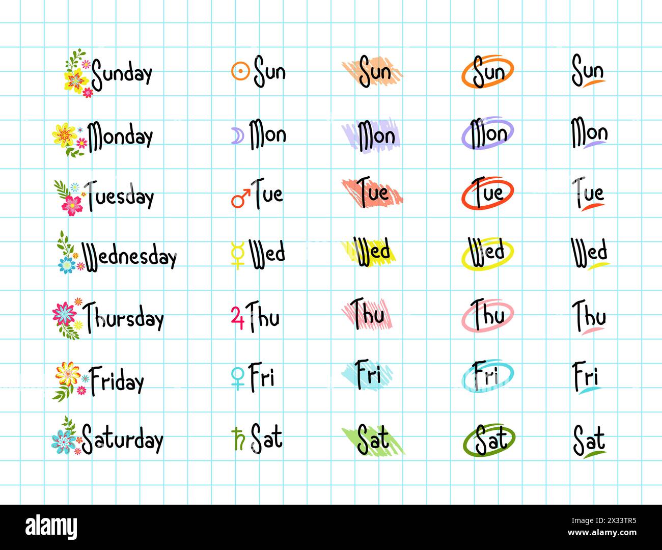 Weekdays doodle lettering for diary, timetable Stock Vector Image & Art ...