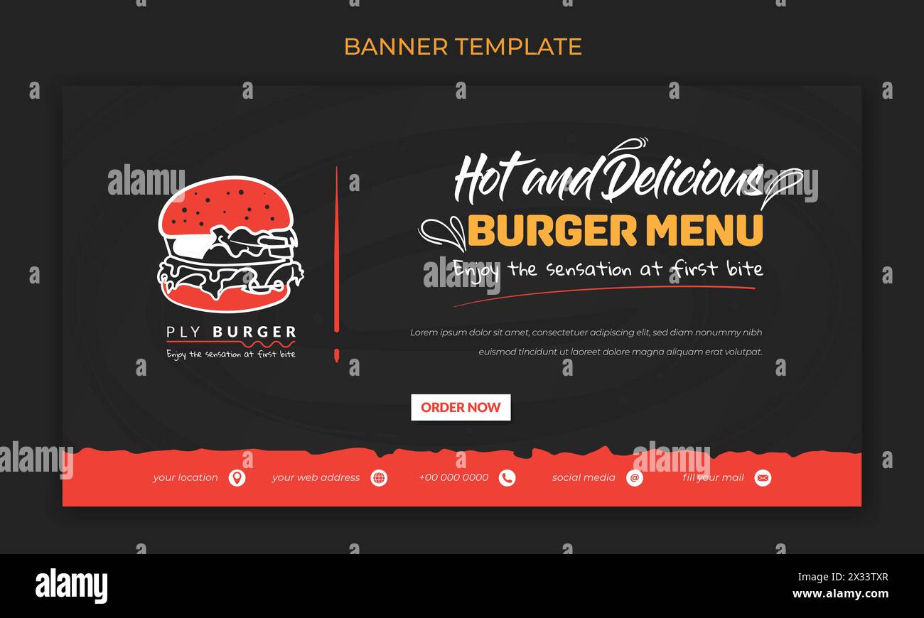 Banner template in red and black background for fast food advertisement ...