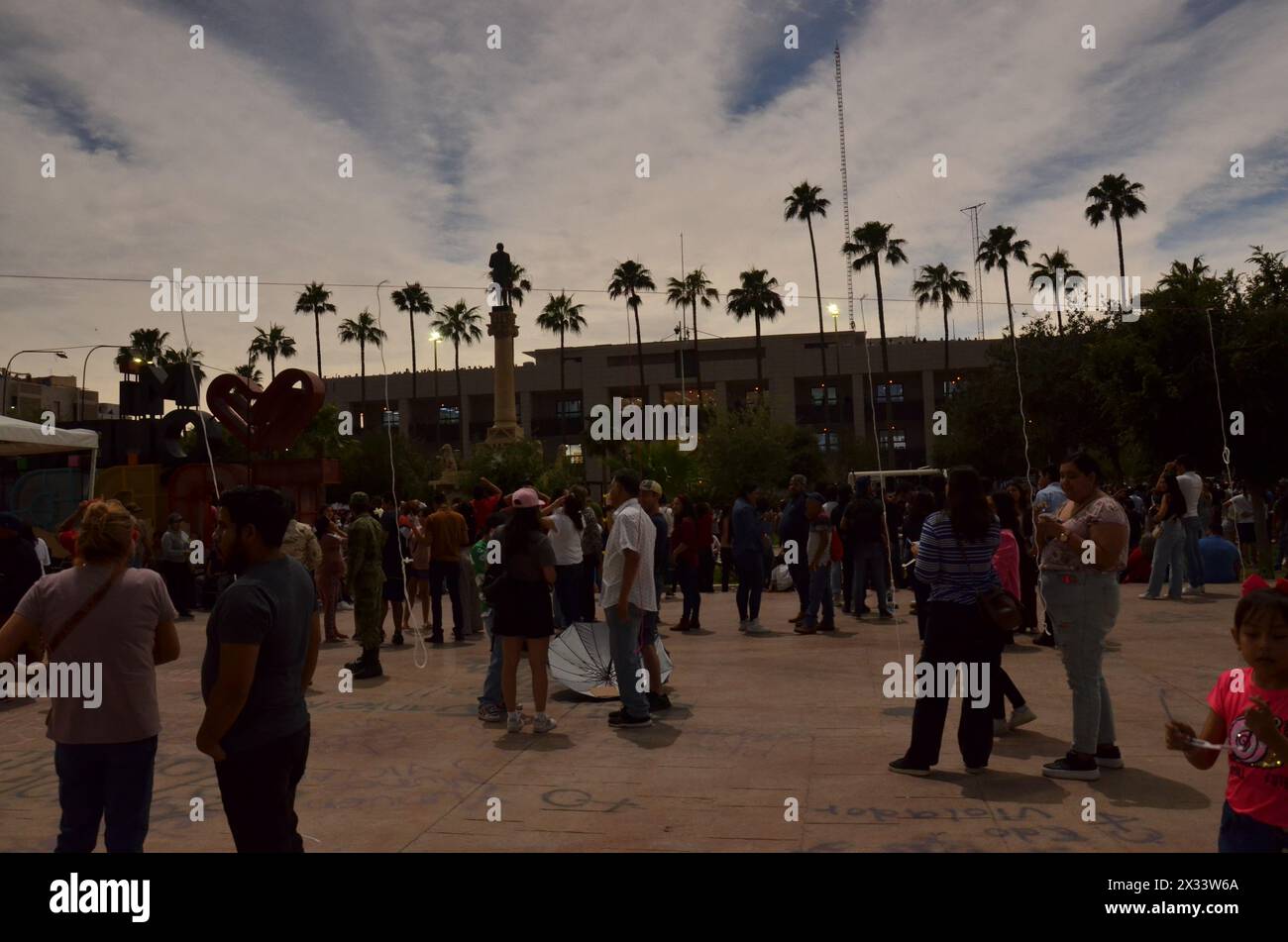 TORREON, COAHUILA, MEXICO; April 8 2024 Crowd at the total solar eclipse event in Torreon ...