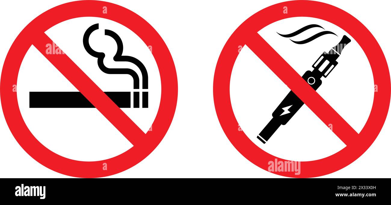 Classic Simple No Smoking And Vaping E Cigarette Sign Symbol In Red