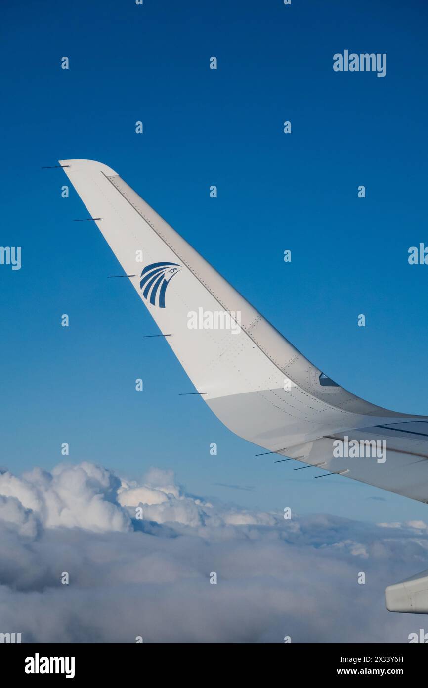 Egyptair, Egyptian Airlines A320 Neo wingtip with logo above the clouds ...