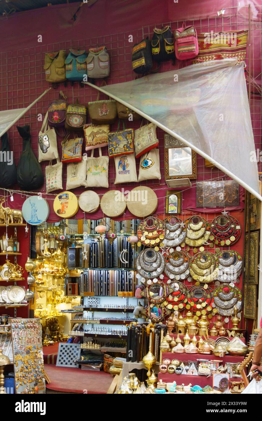 goods on display, Khan Al-Khalili bazaar market, Cairo, Souk. Egypt ...