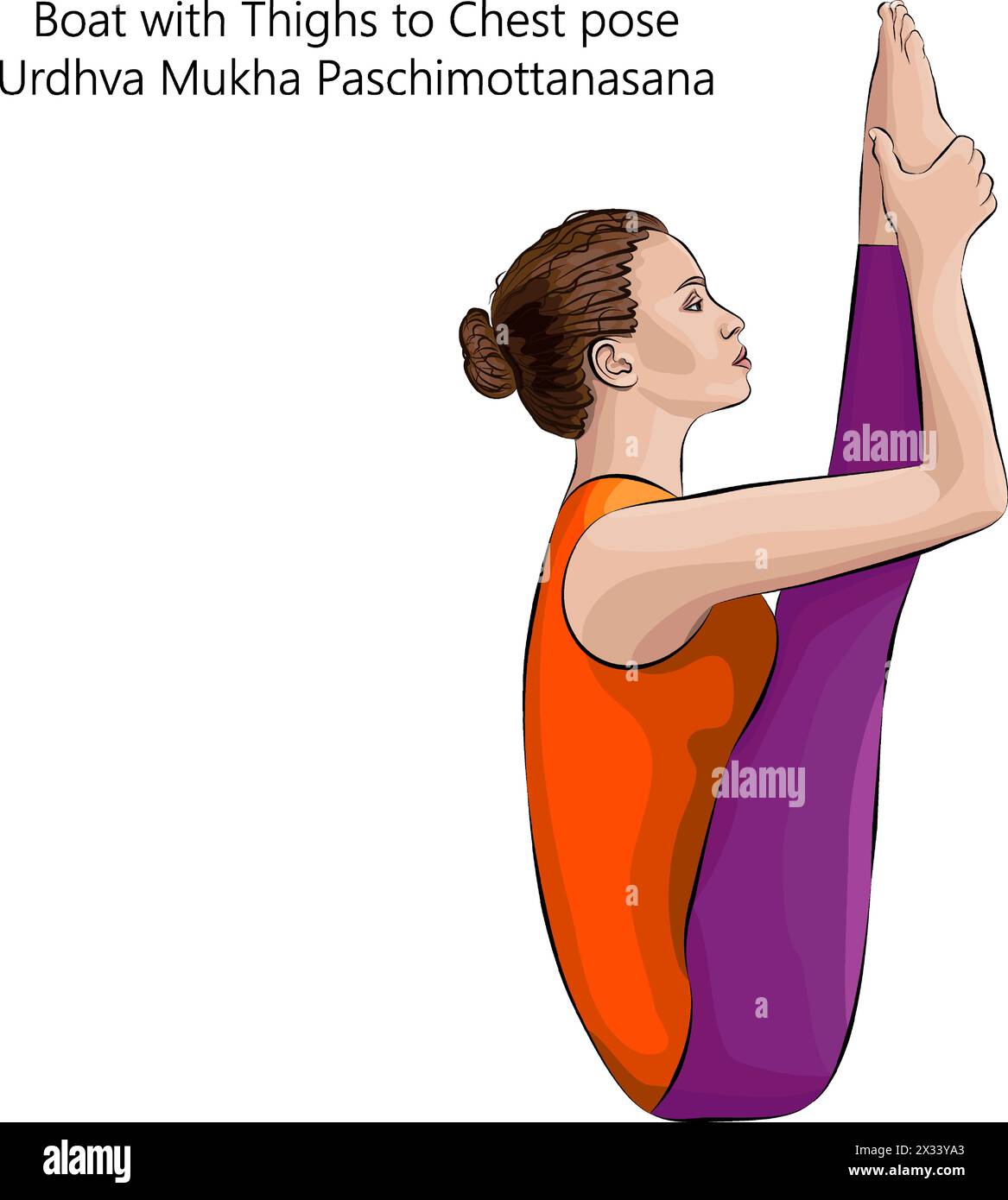 Young woman practicing Urdhva Mukha Paschimottanasana pose. Boat with ...