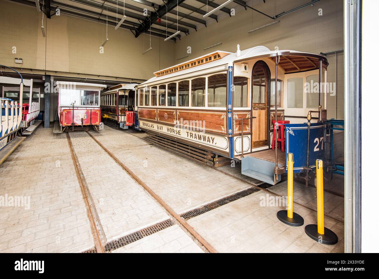 Looking through the roped off doorway to the tram sheds reveals a ...