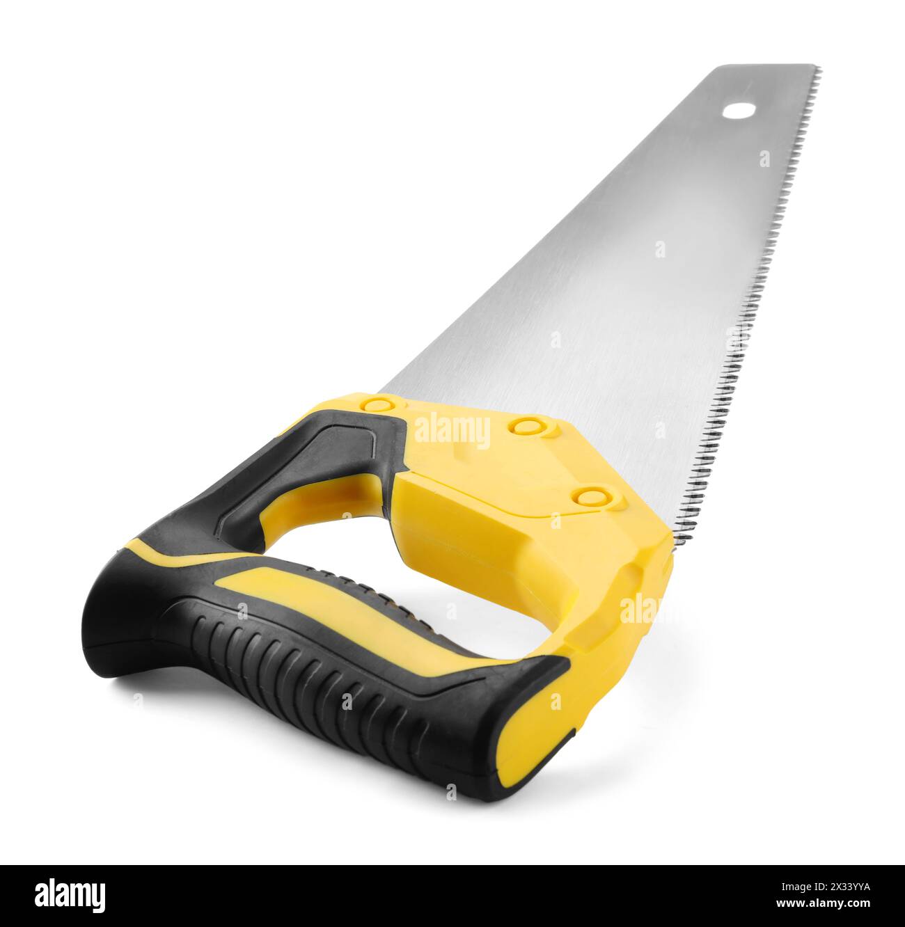 One saw with color hand isolated on white Stock Photo - Alamy
