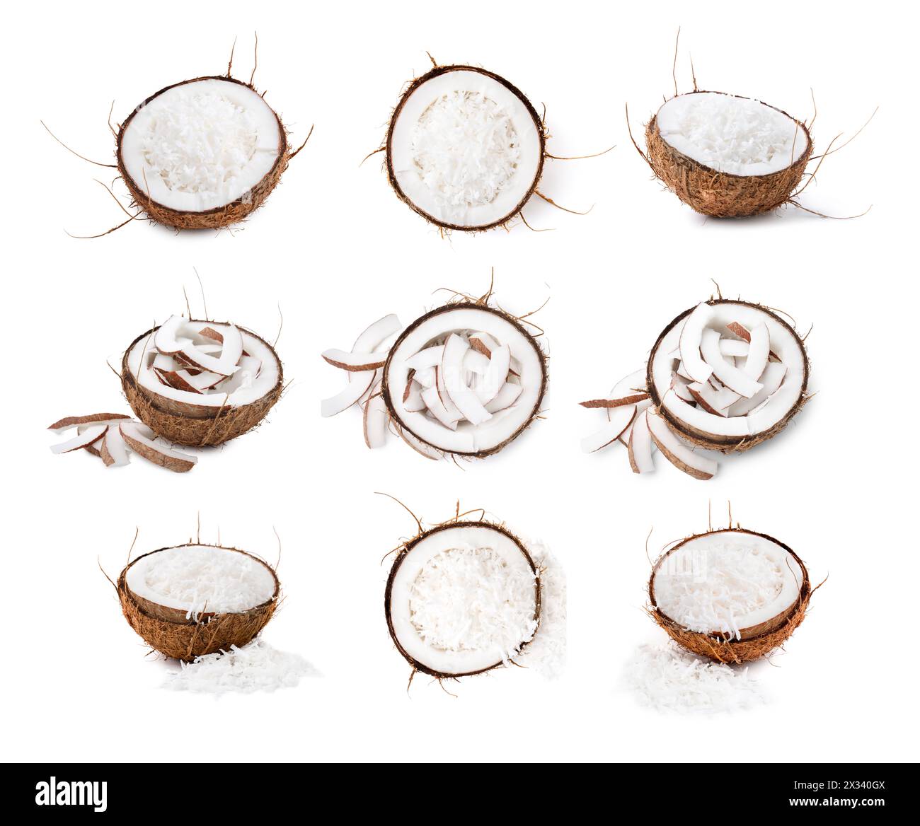 Coconut in nut shells isolated on white, set Stock Photo - Alamy