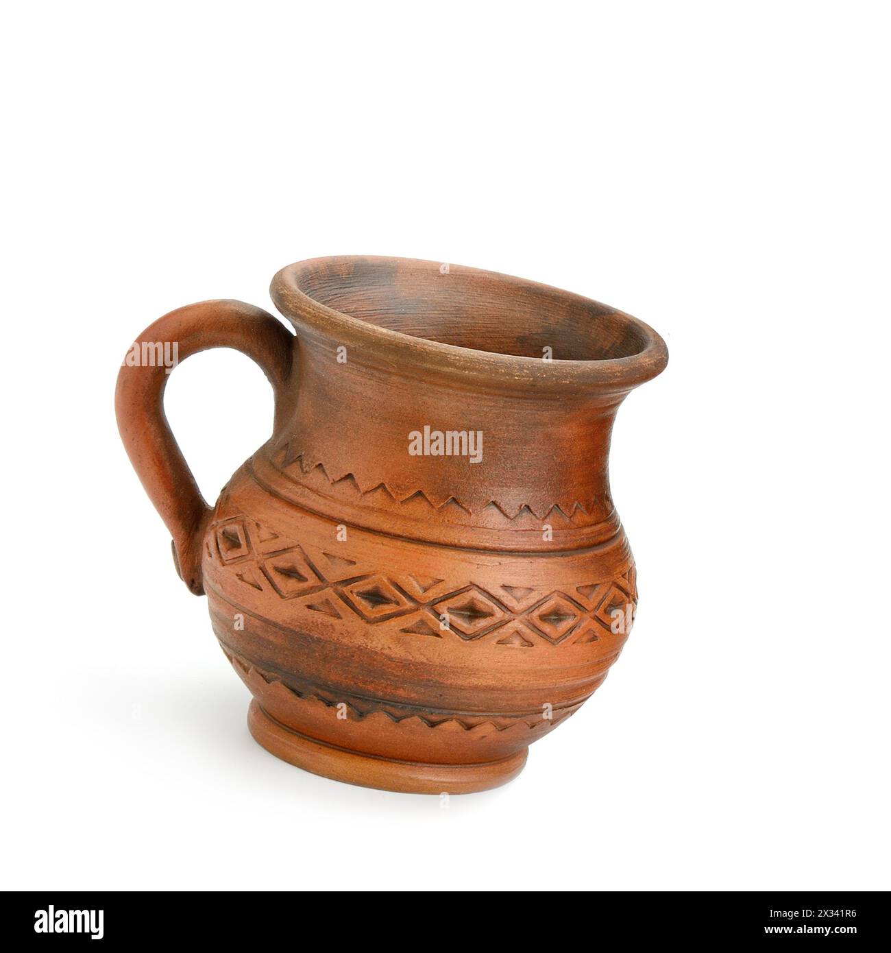 Brown clay cup. Isolated on white background Stock Photo - Alamy
