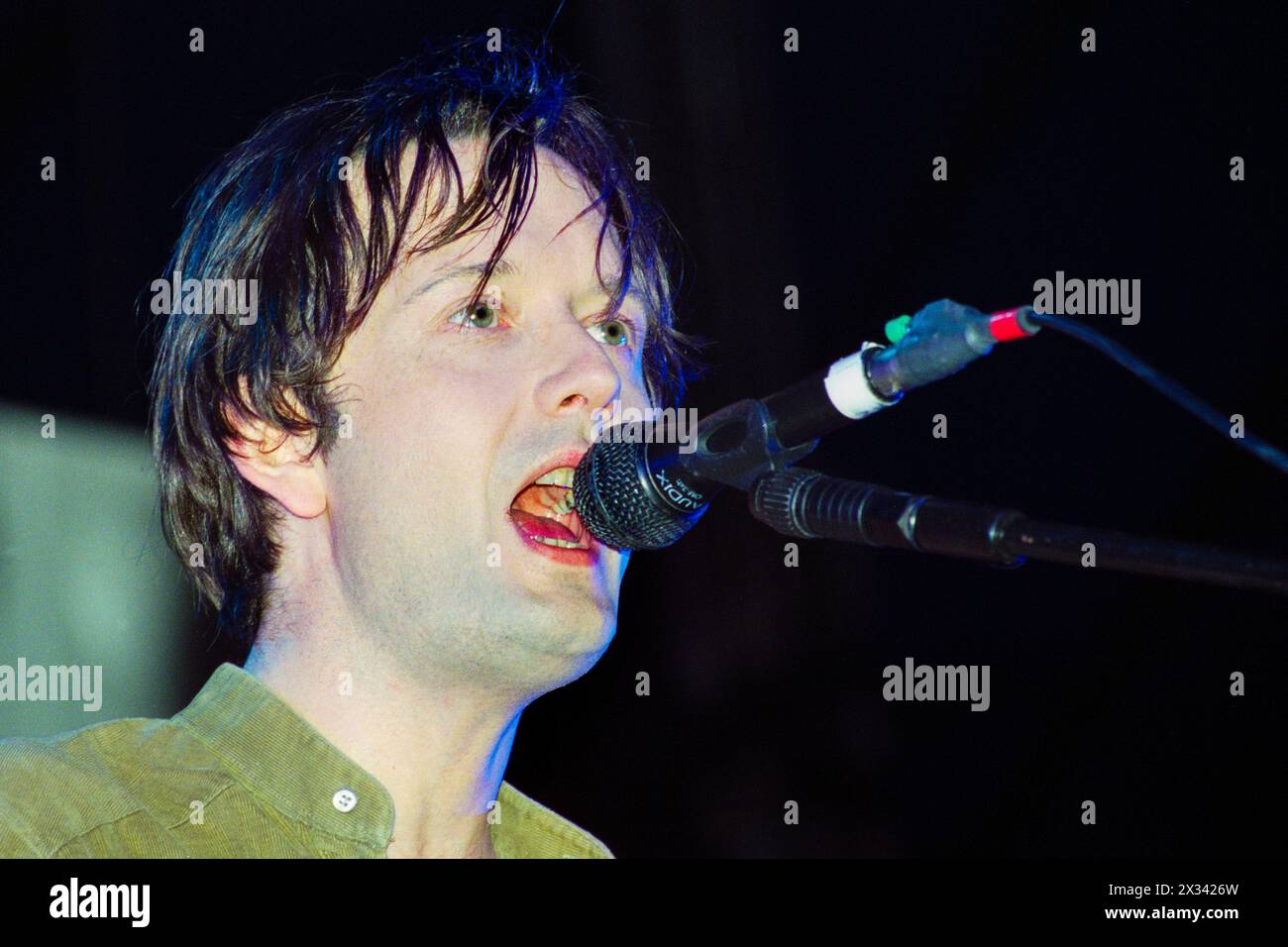 JARVIS COCKER, PULP, 2001: Jarvis Cocker of Pulp band playing live at Homelands Festival in ...
