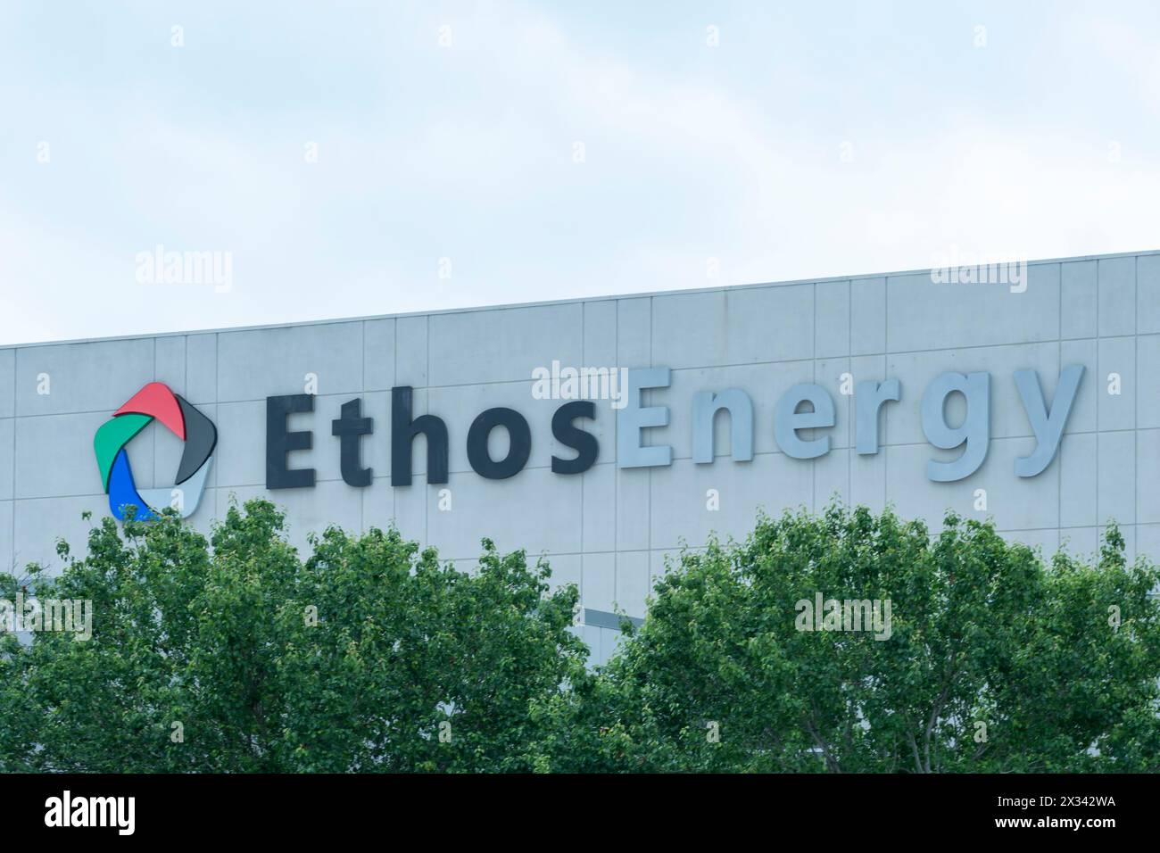 EthosEnergy logo sign on the building at their facility in Pearland ...