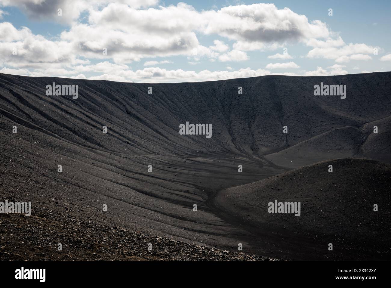 Breathtaking view of Icelandic Hverfjall volcano, impressive tuff ring ...