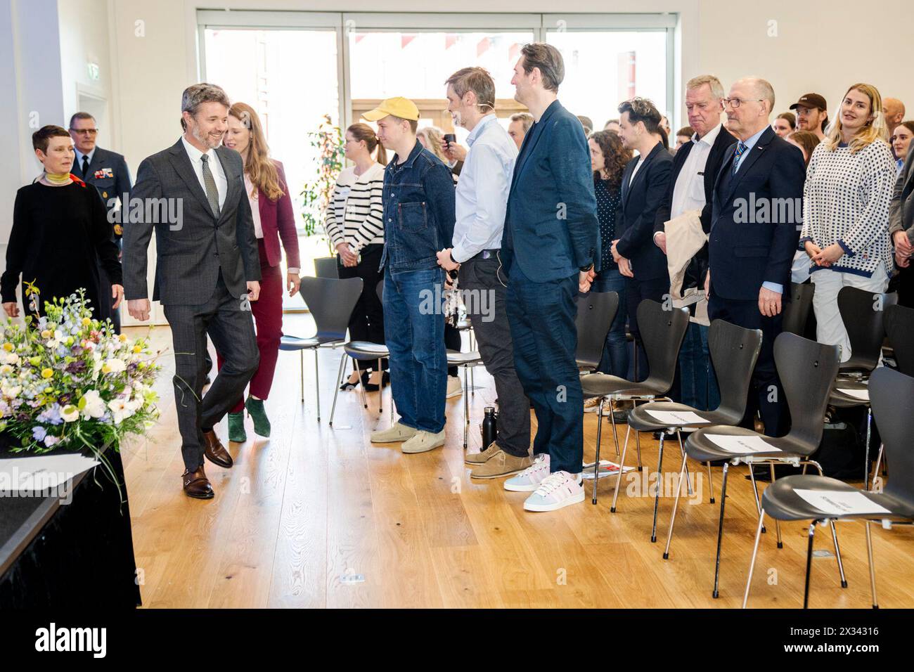 King Frederik X, chairman of the board Lea Korsgaard and rector Julie ...