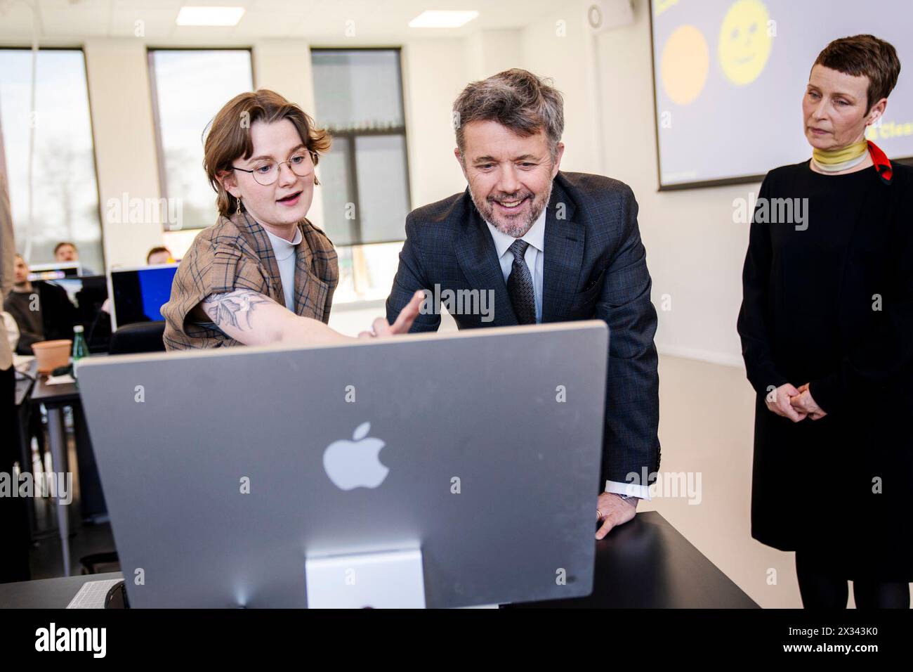 Copenhagen, Denmark. 24th Apr, 2024. King Frederik X talks with student ...