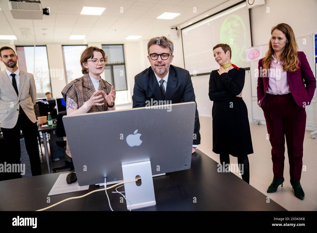 Copenhagen, Denmark. 24th Apr, 2024. King Frederik X talks with student ...
