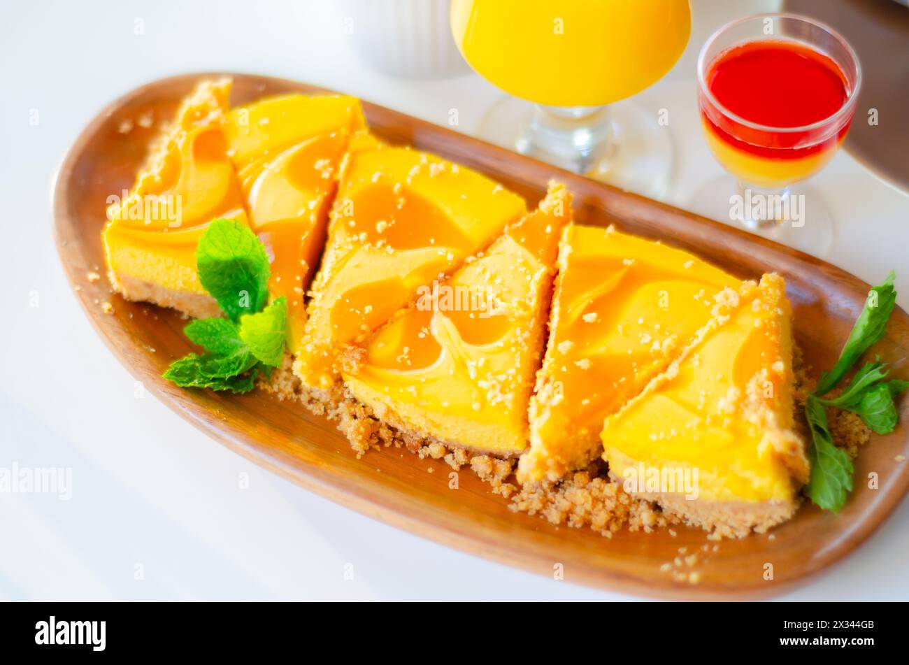 Baked vanilla and tropical flavour cheesecake swirled with passion ...