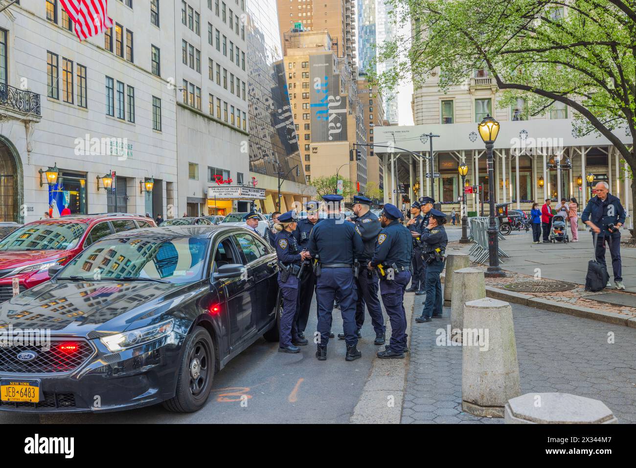 View of a police group on 5th Ave, NYC, with their patrol vehicle. New ...