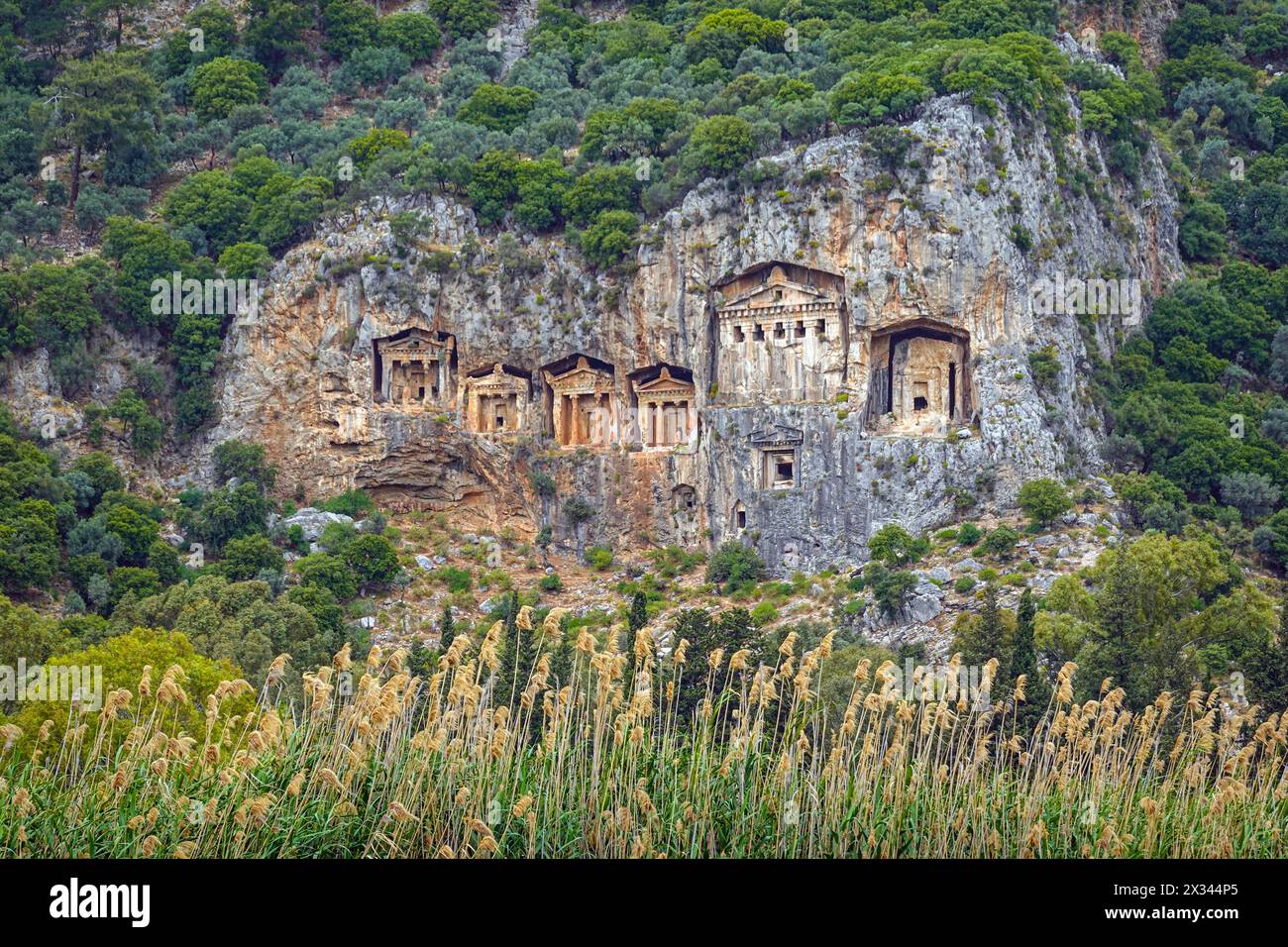 Royal Lycian tombs carved into rock face, at the popular tourist ...