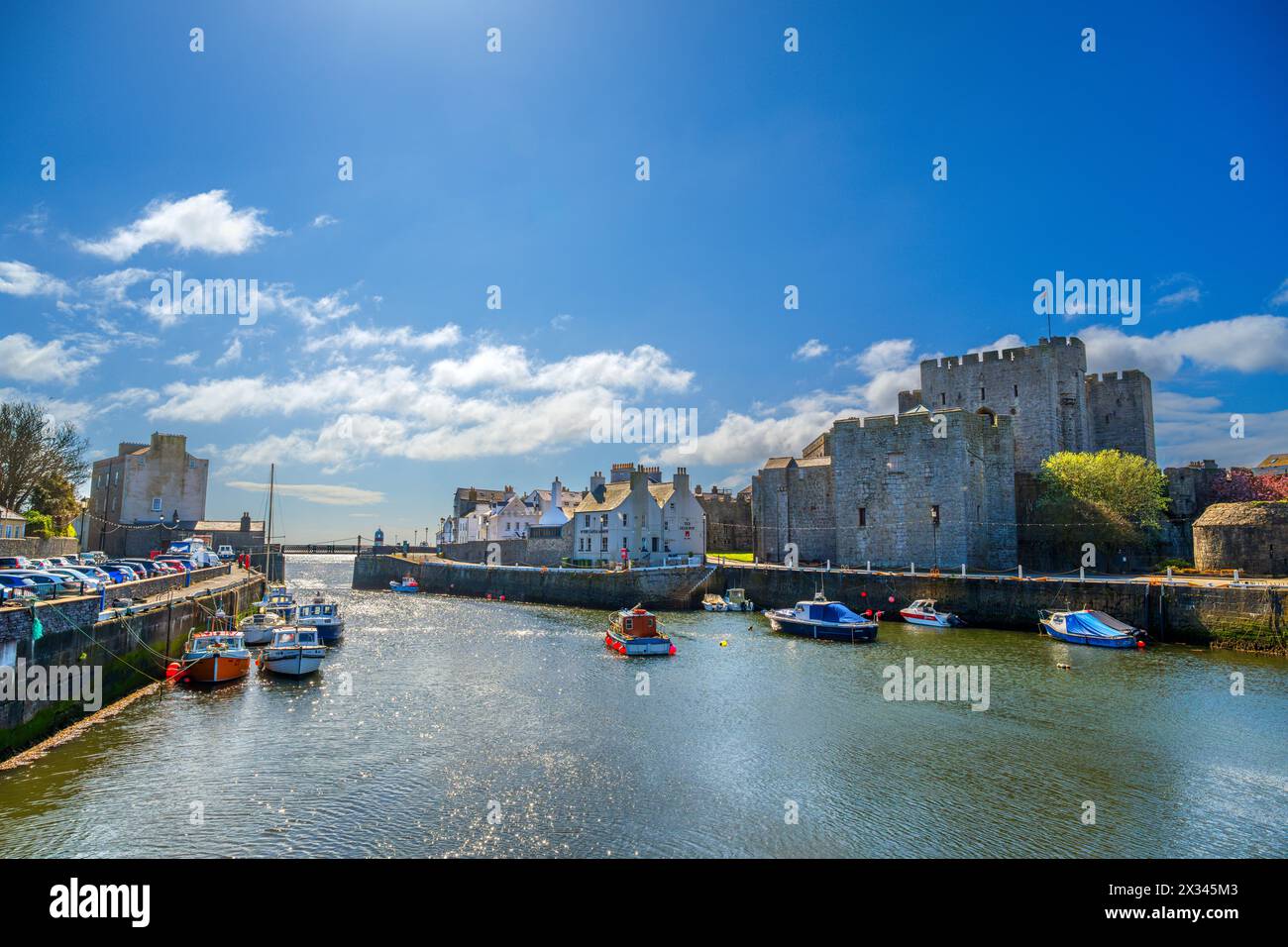 Castle Rushen and Castletown Harbour, Castletown, Isle of Man, England ...