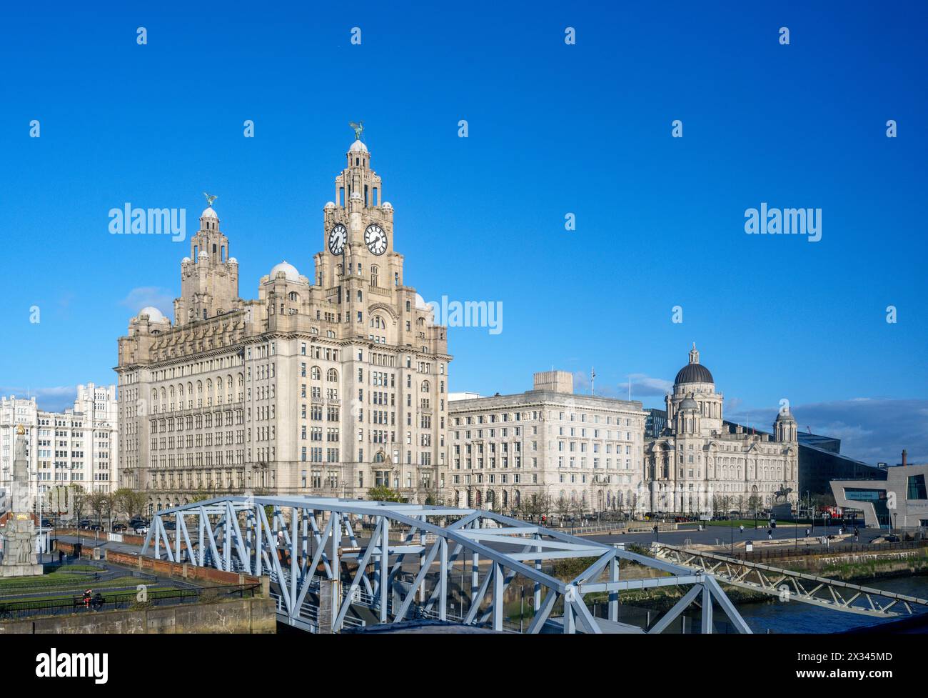 The Three Graces at Pier Head, Liverpool, Merseyside, England, UK. View ...