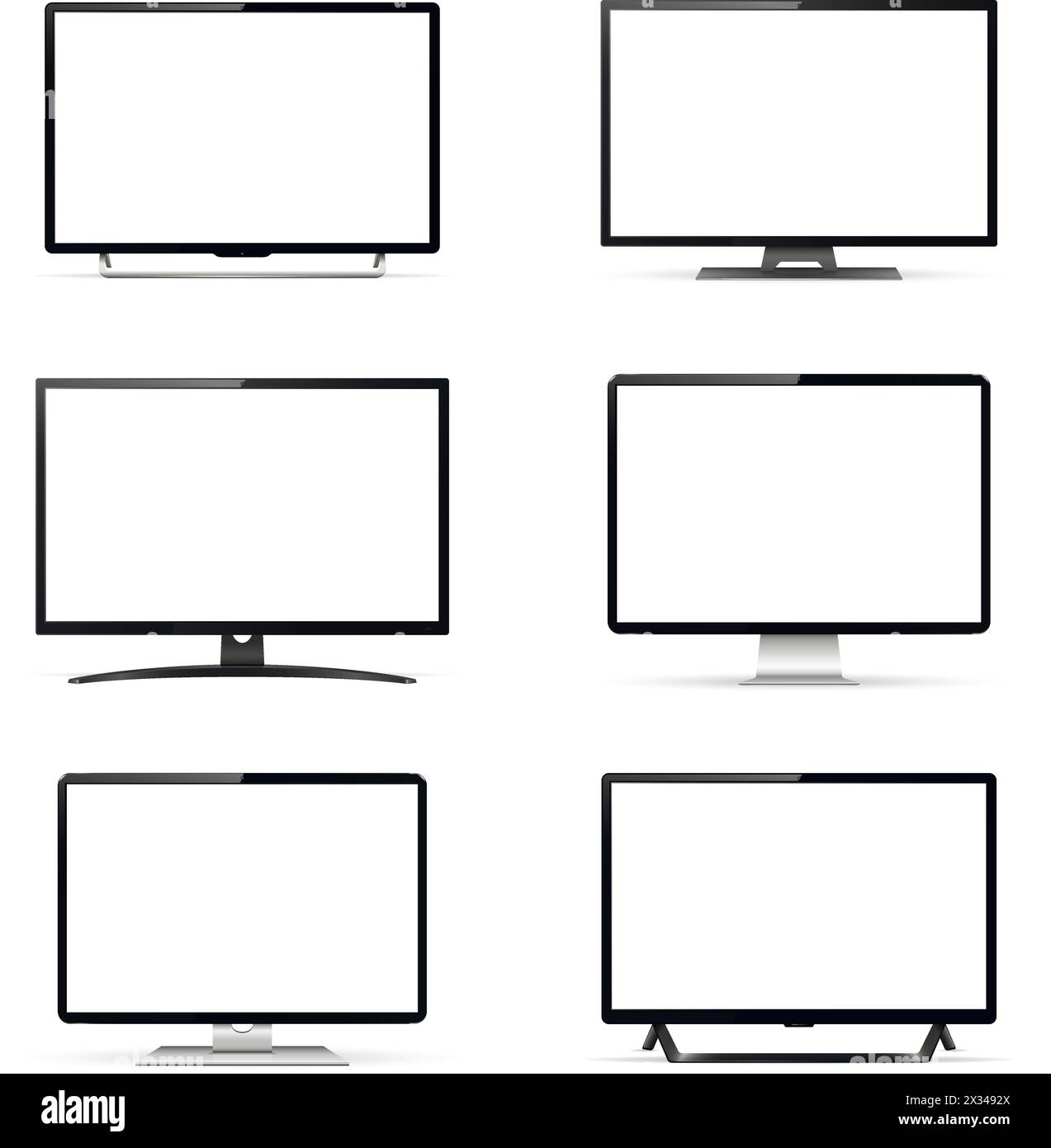 Set of computer monitors isolated on white background. Vector ...