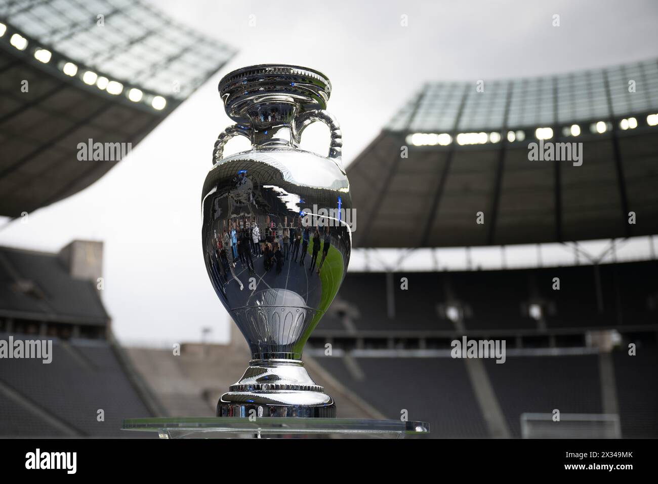 Berlin, Germany. 24th Apr, 2024. The trophy stands during the ...