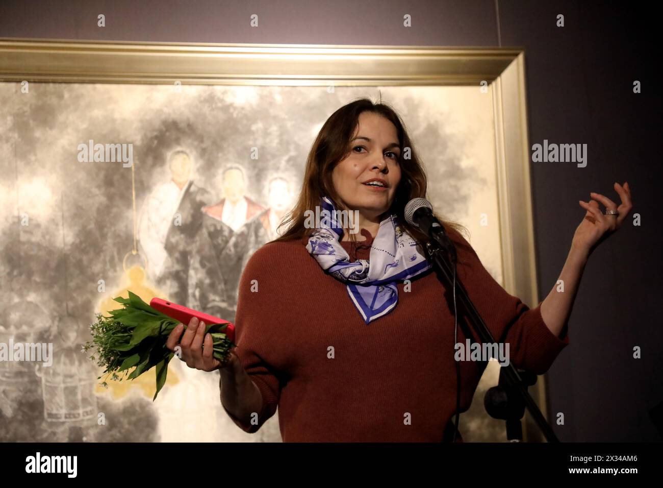 Non Exclusive: KYIV, UKRAINE - APRIL 23, 2024 - Design artist Kateryna Kostenko speaks during ...