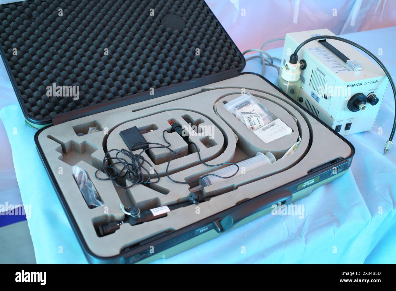 MOSCOW - APR 28, 2015: Suitcase with a gastroscope and a light source ...