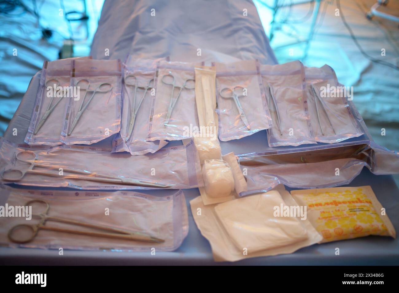 Surgical instruments prepared for operation on the table Stock Photo ...