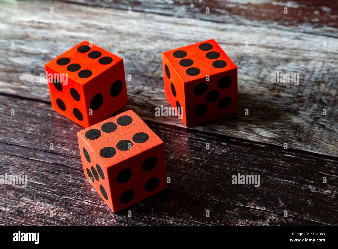 Three foam dice showing the number six. Known as a triple six Stock ...
