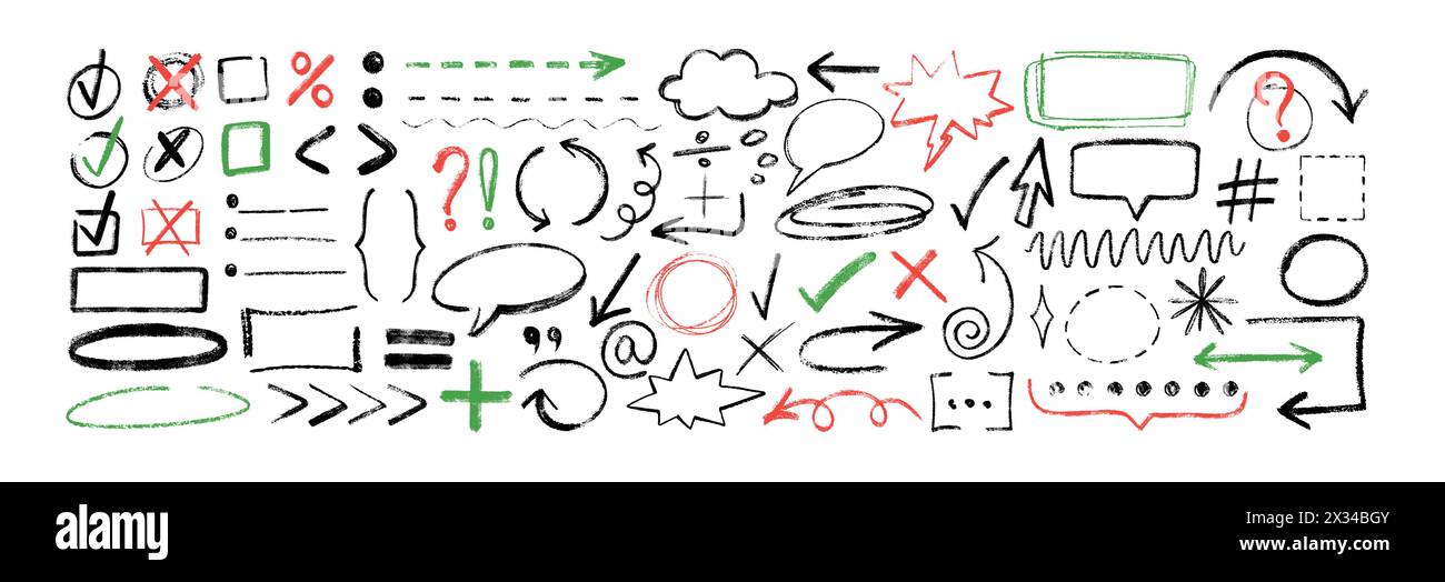 Hand drawing crayon texture design elements. Chalk pencil sketch set of ...