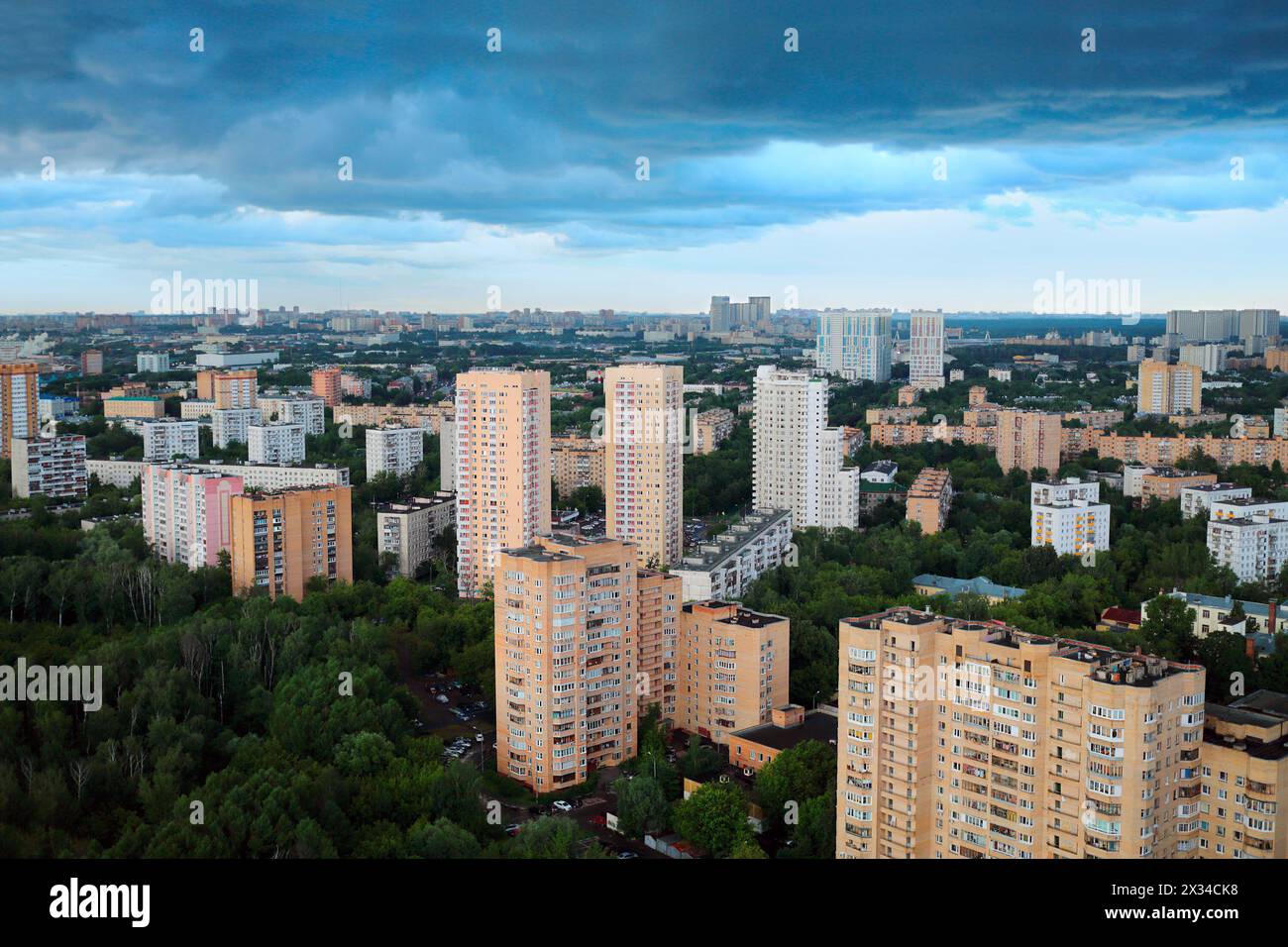 Urban perspective, views of residential area of Moscow, summer evening ...