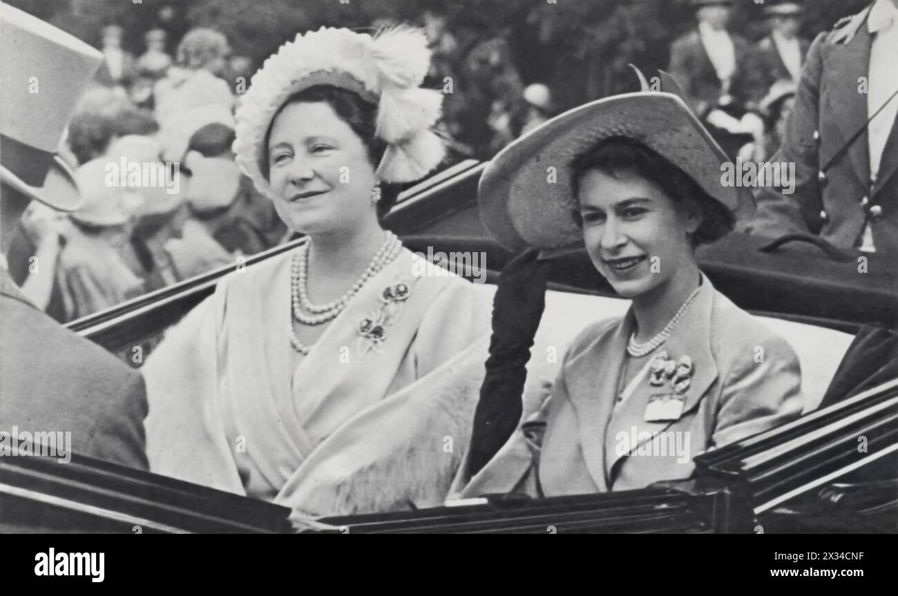 The Queen and Princess Elizabeth are pictured in a horse and carriage ...