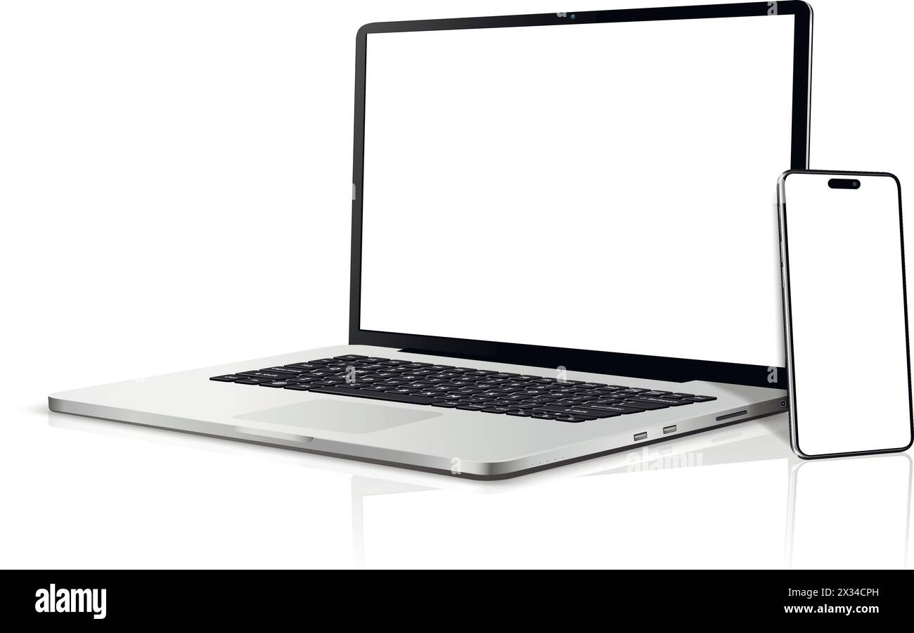 Laptop computer and mobile phone mockup. Digital devices screen ...