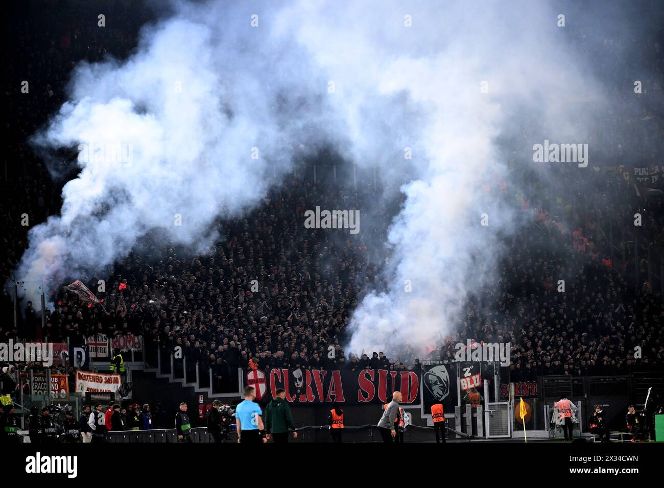 Milan fans cheer on during the Europa League football match between AS ...