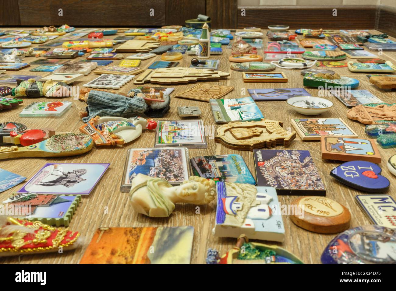 MOSCOW - FEB 10, 2015: Collection of souvenir magnets from different ...