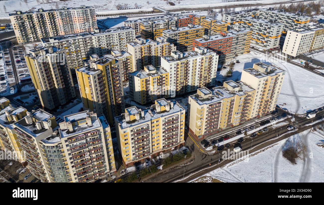 Drone photography of multistory apartment block urban sprawl during ...