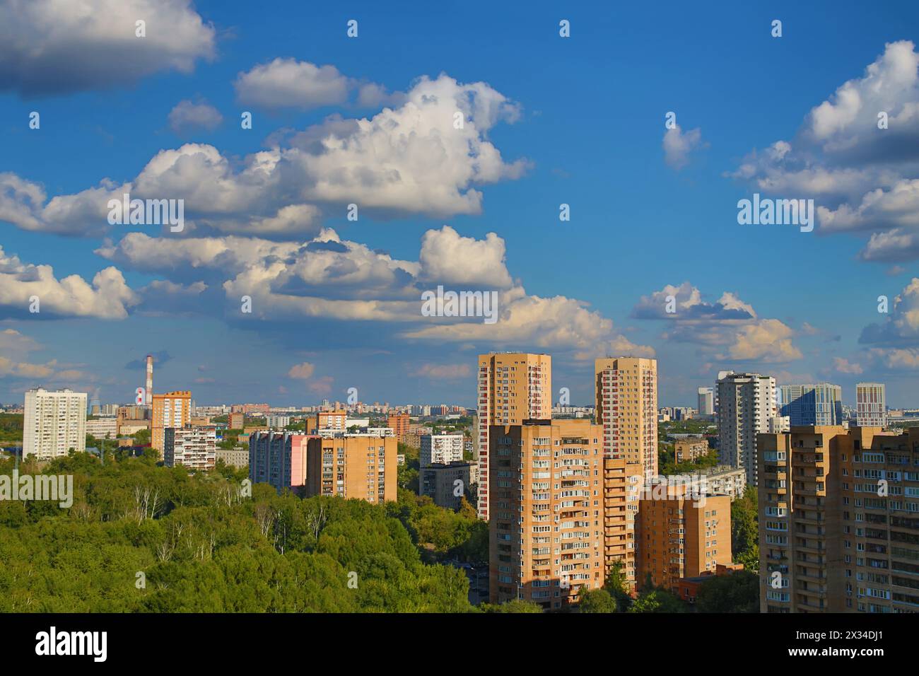 Urban perspective, views of residential area of Moscow, summer evening ...