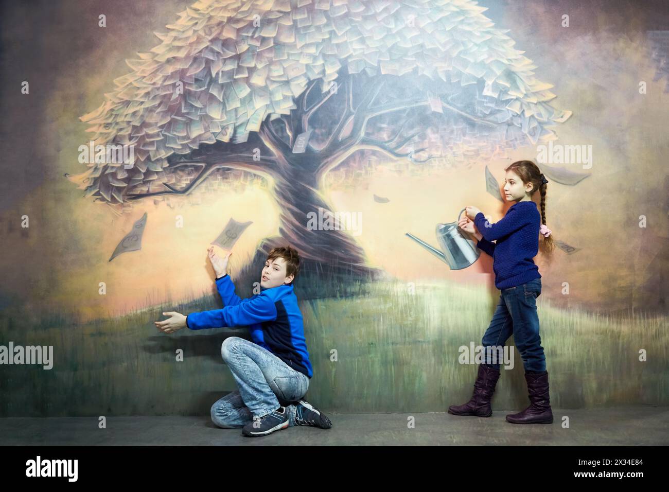 MOSCOW, RUSSIA - MAR 24, 2015: Girl (with model release) waters money ...